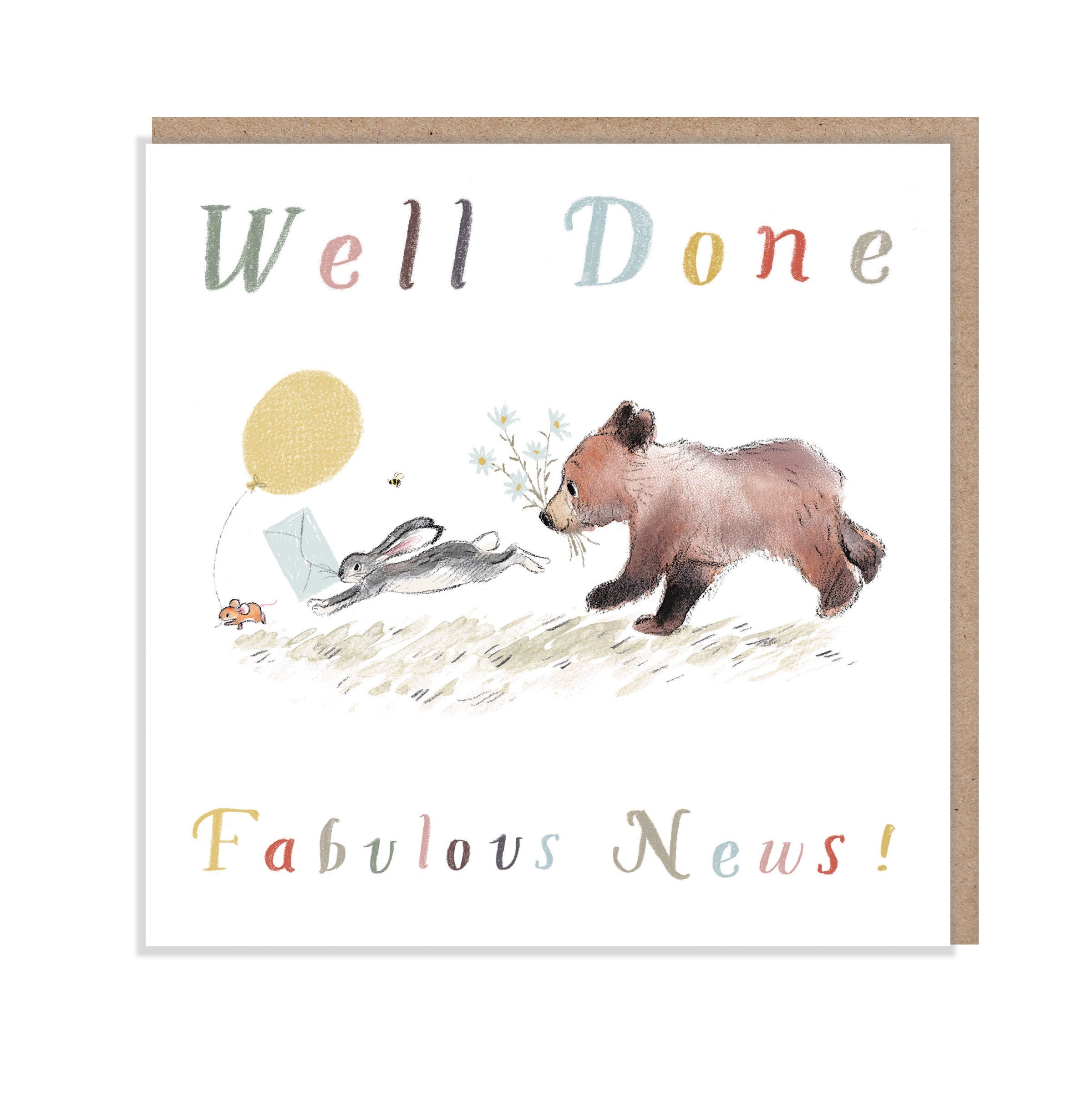 Well done Fabulous News!, Quality Greeting Card, 'the Bear, the Hare ...